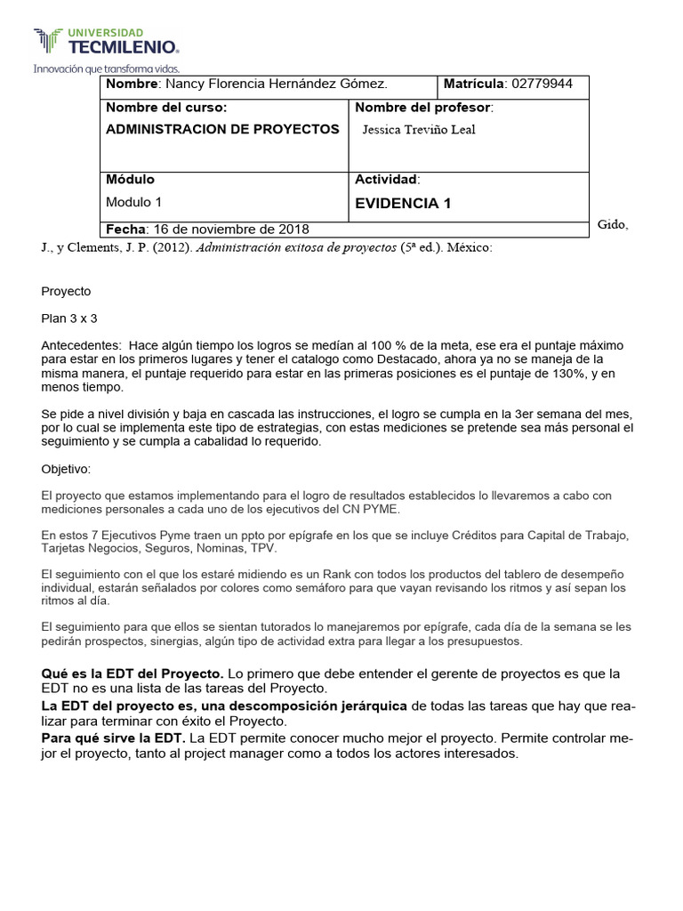 Ev1 - Administracion de Proyectos! | PDF