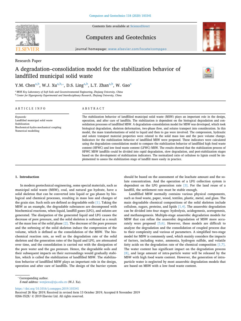 A Degradation-Consolidation Model For The Stabilization Behavior of Landfilled MSW | PDF ...