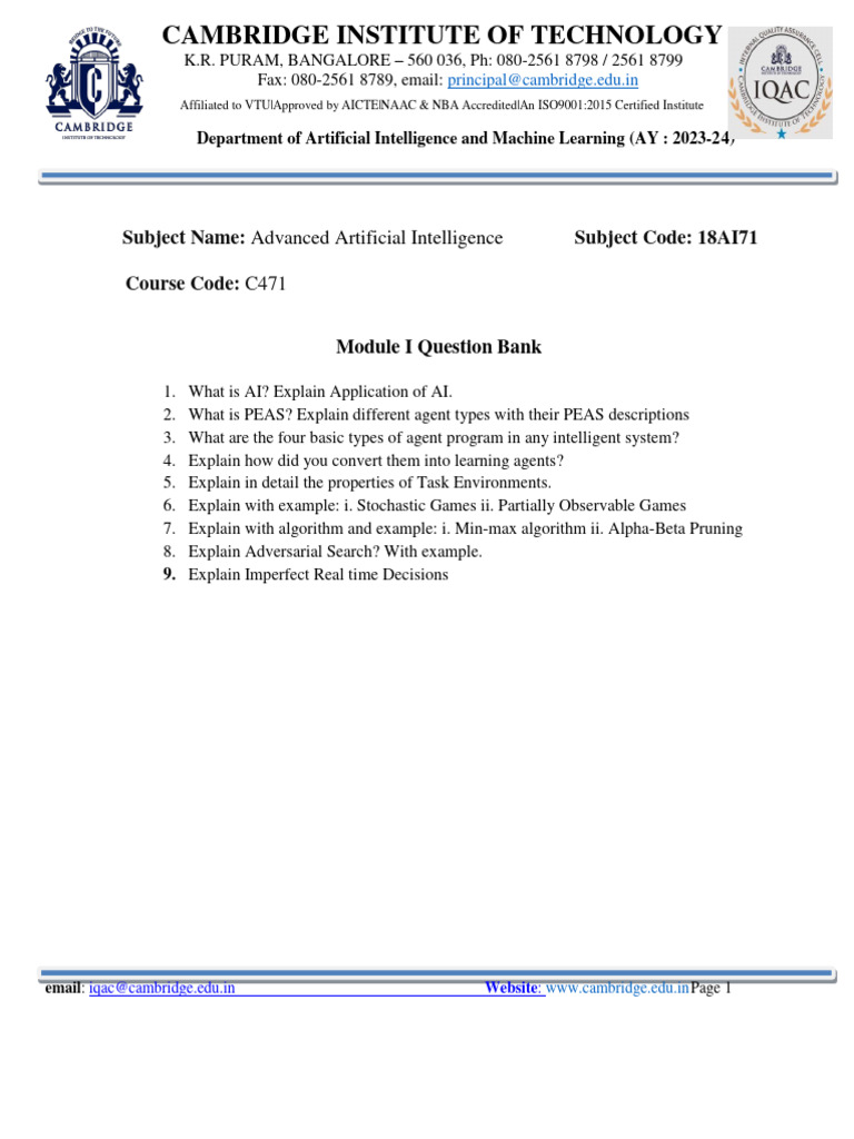 Question Bank AAI | Download Free PDF | Bayesian Network | Artificial ...