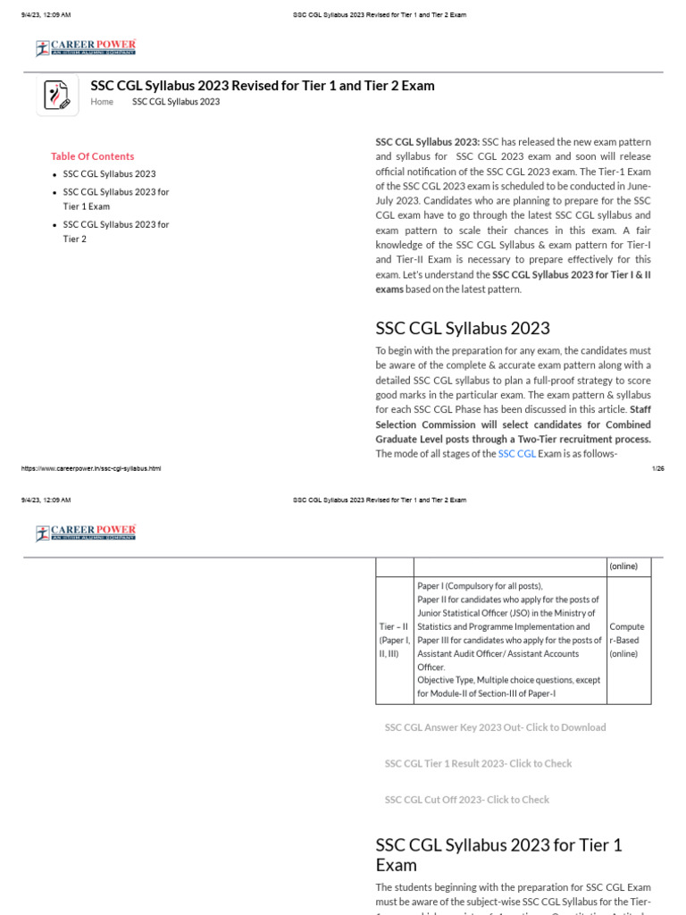 SSC CGL Syllabus 2023 Revised For Tier 1 and Tier 2 Exam | PDF