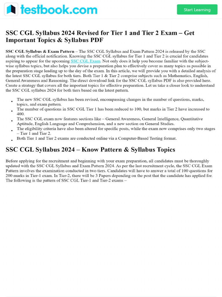 SSC CGL Syllabus 2024 Revised For Tier 1 and Tier 2 Exam - Get Important Topics & Syllabus PDF | PDF