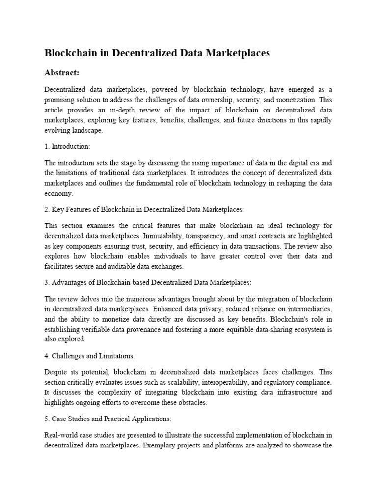Blockchain In Decentralized Data Marketplaces Pdf Decentralization Data