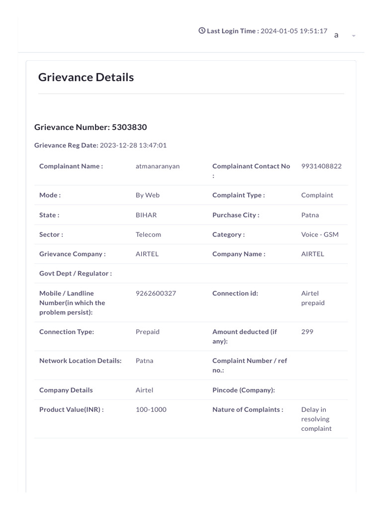 INGRAM _ Grievance Details (3) | PDF | Telecommunications | Computing