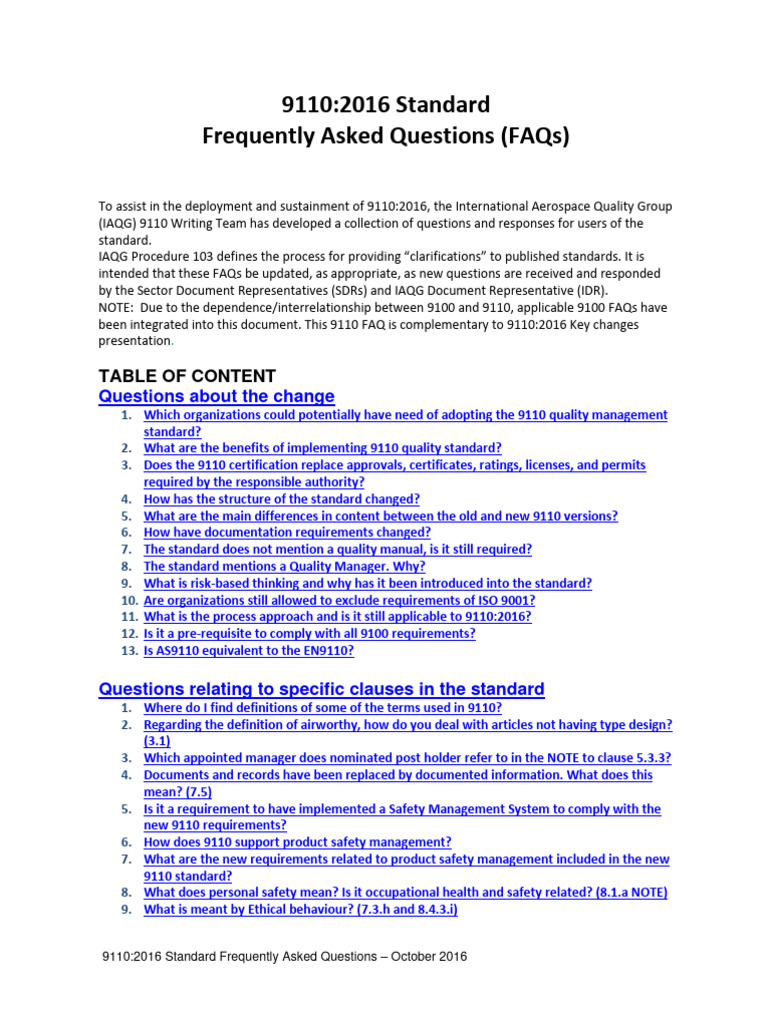 9110_faq | PDF | Iso 9000 | Quality Management System