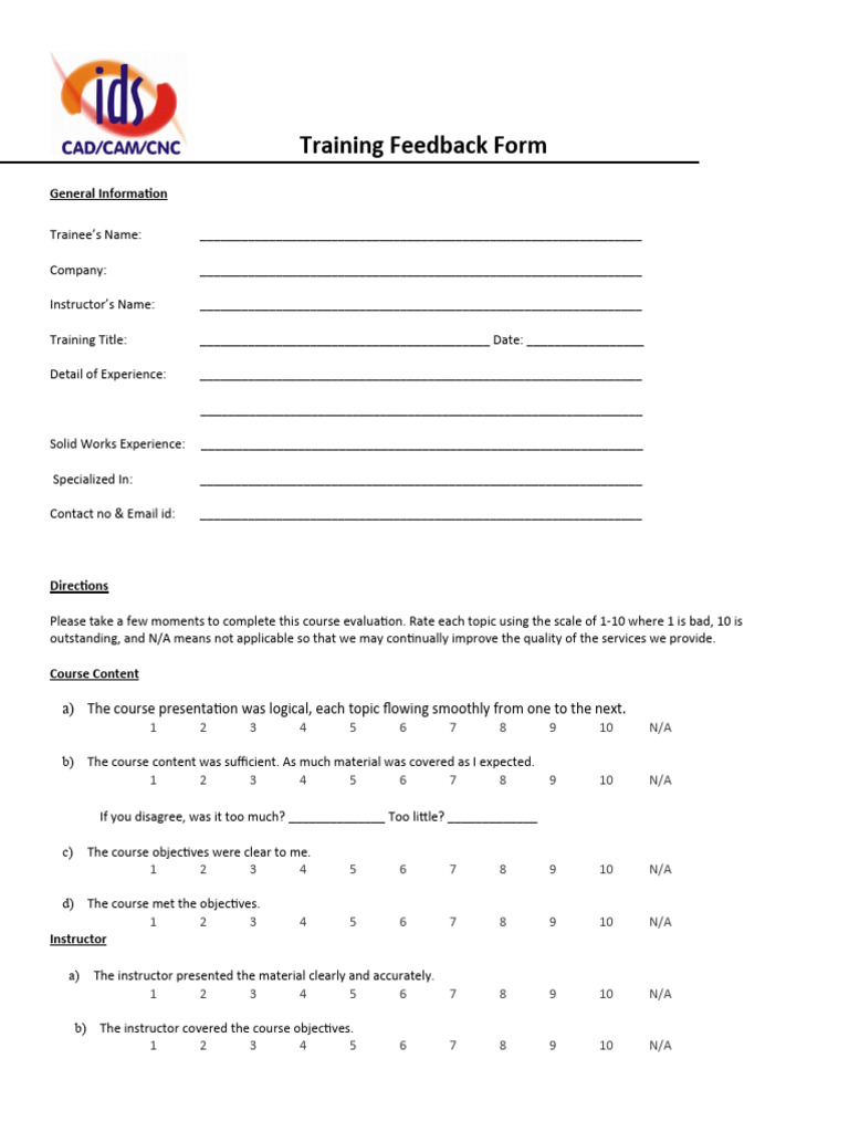 Training Feedback Form | PDF | Cognition