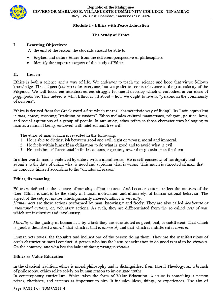 Module 1 Ethics | PDF | Morality | Knowledge