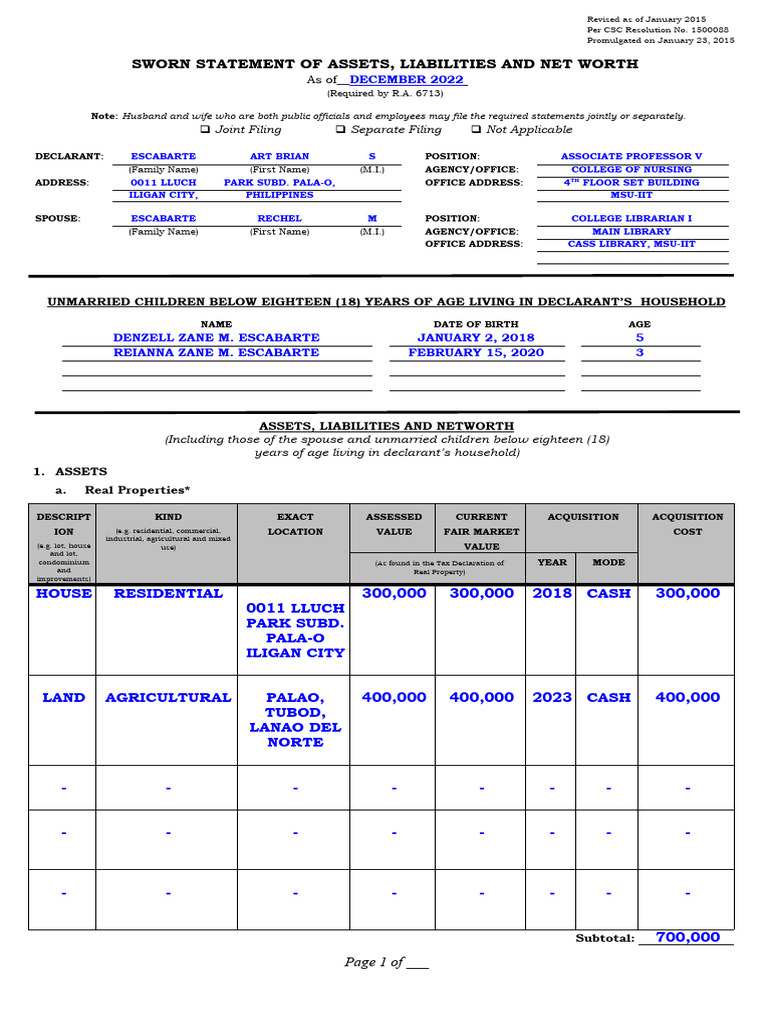 SALN-2022 | PDF | Net Worth | Economies