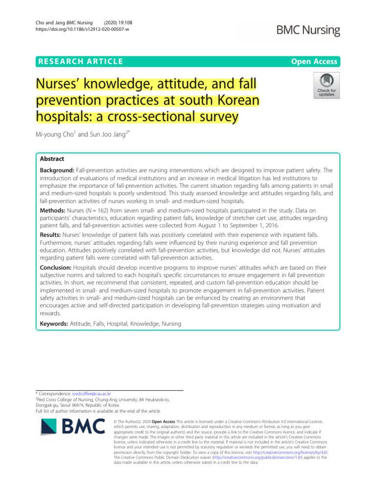 Nurses' Knowledge, Attitude, and Fall Prevention Practices at South Korean Hospitals - A Cross ...