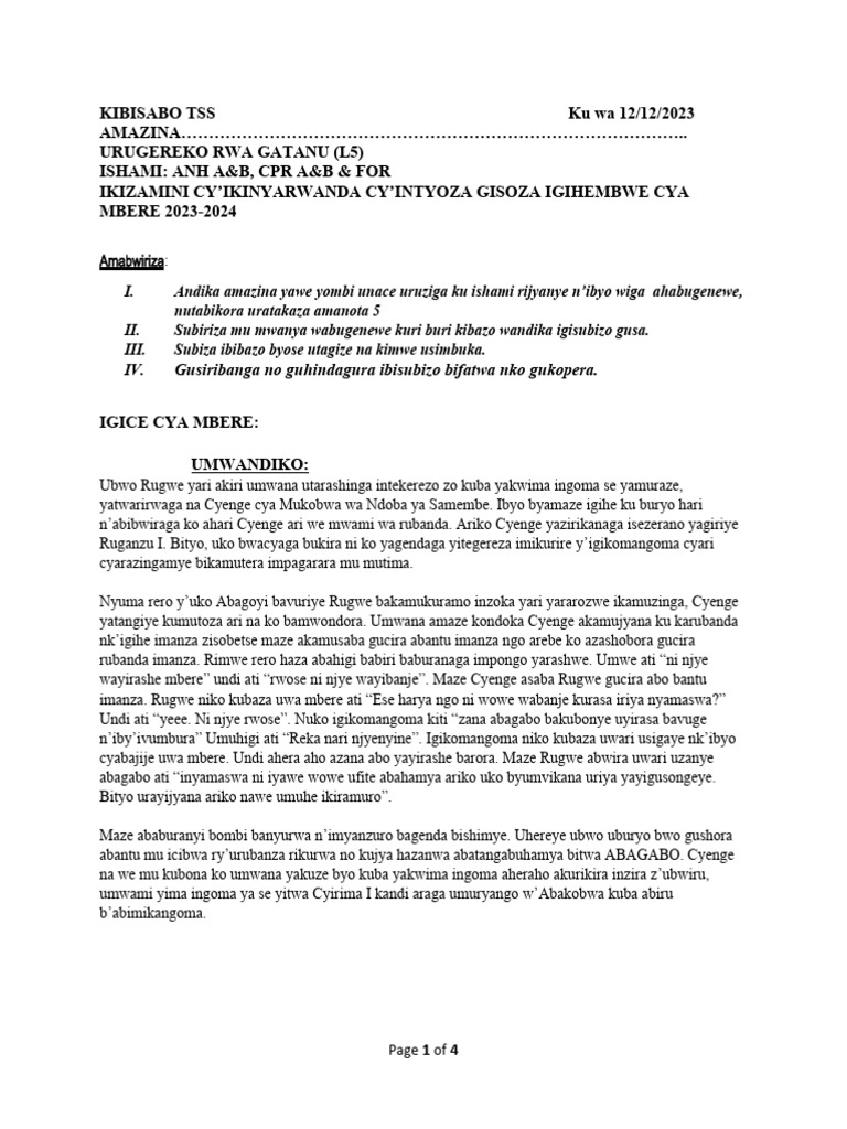 Ikizamini Cy Ikinyarwanda L5 Pdf