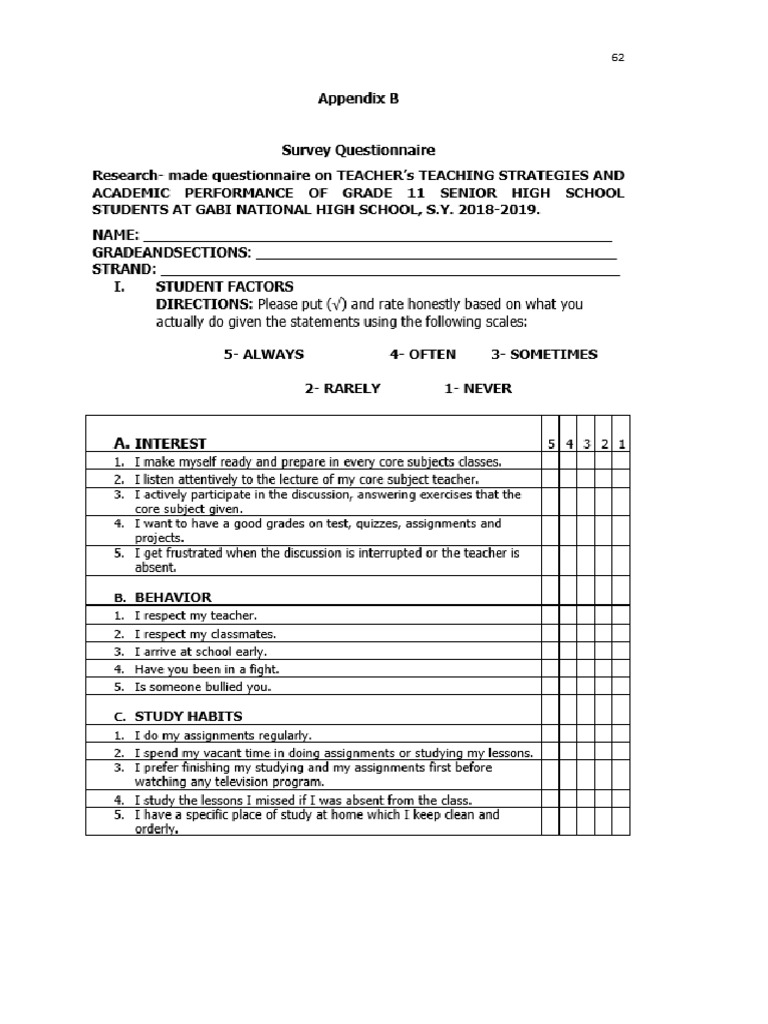 Research Instruments Sample | PDF