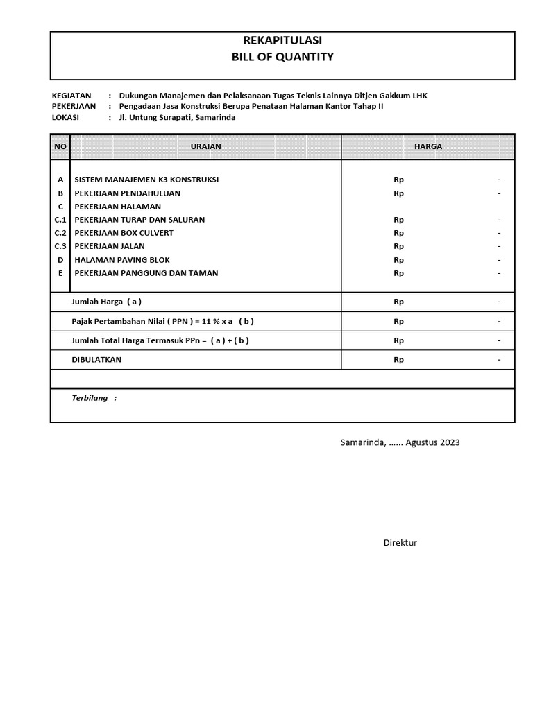 BOQ Penataan Halaman Kantor | PDF