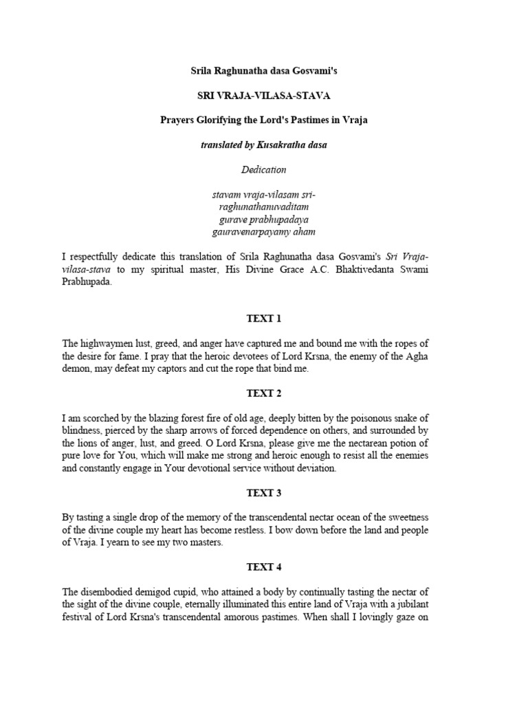 Vraja Vilasa Stava | PDF | Krishna | Hinduism