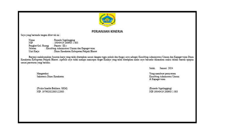 Perjanjian Kinerja Tahun 2024 | PDF