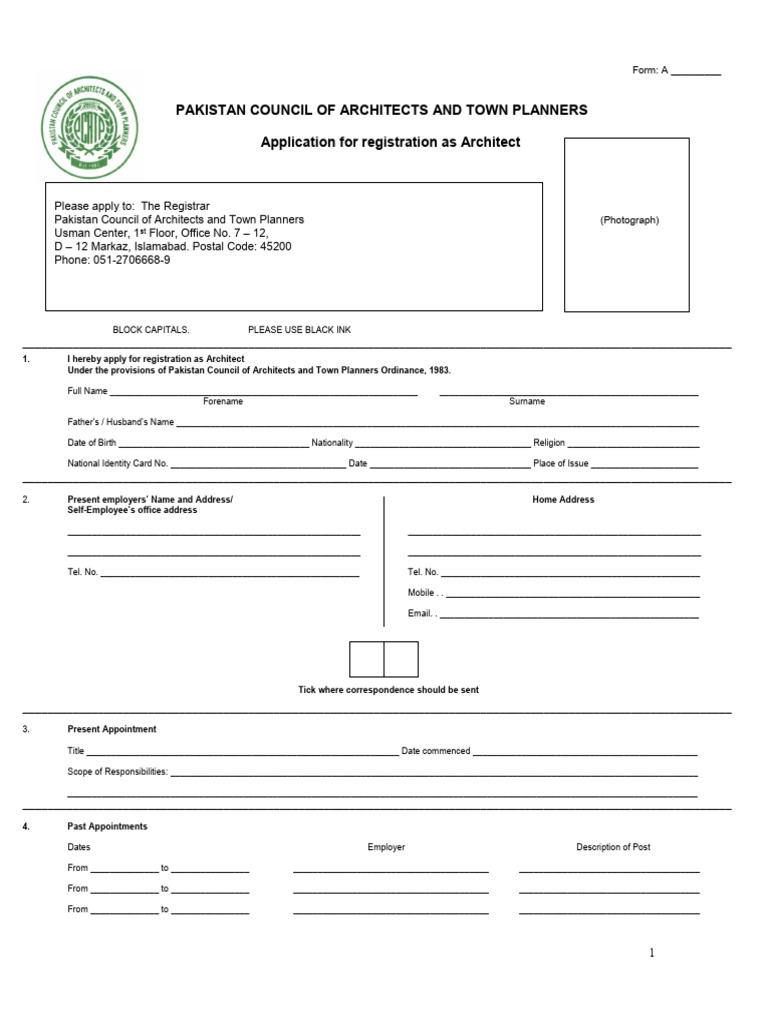 Architects Registration Form | PDF | Career & Growth | Business