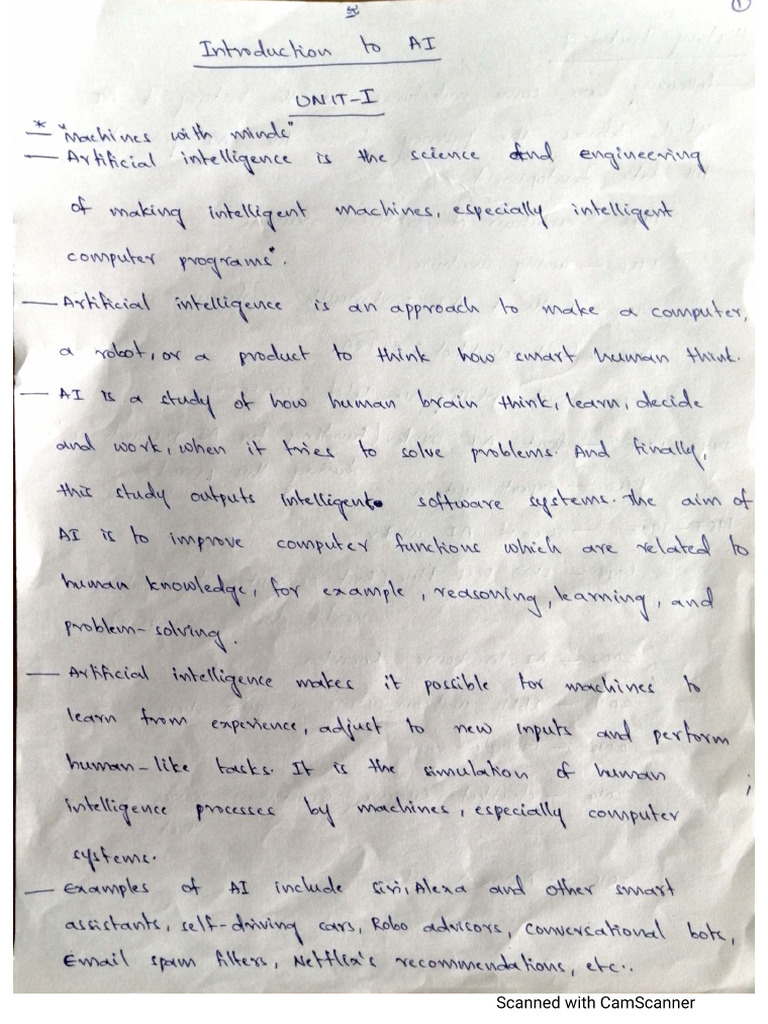 Introduction To Artificial Intelligence UNIT-I Notes | PDF