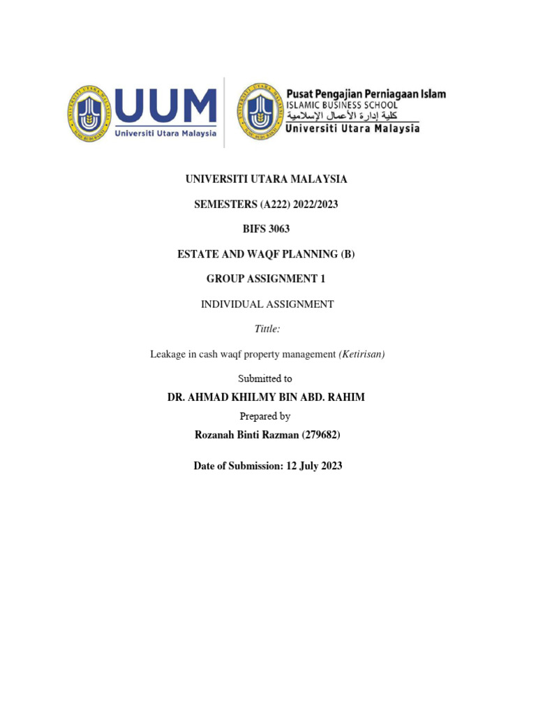 Individual Assignment Estate and Waqf Planning | PDF | Corruption | Umar