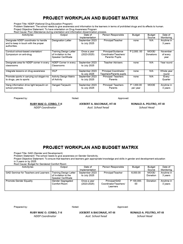 NDEP and GAD BUDGET MATRIX | Download Free PDF | Cognition | Behavior Modification