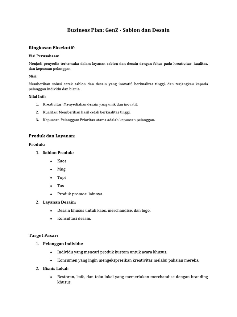 Strategi Membuat Rencana Bisnis Pada Genz Sablon & Desain (Kelompok 2 ...