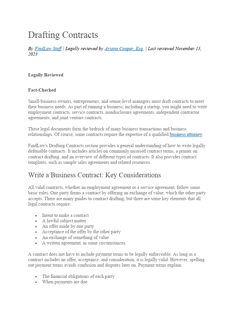 Drafting Contracts SDDD | Download Free PDF | Offer And Acceptance | Private Law