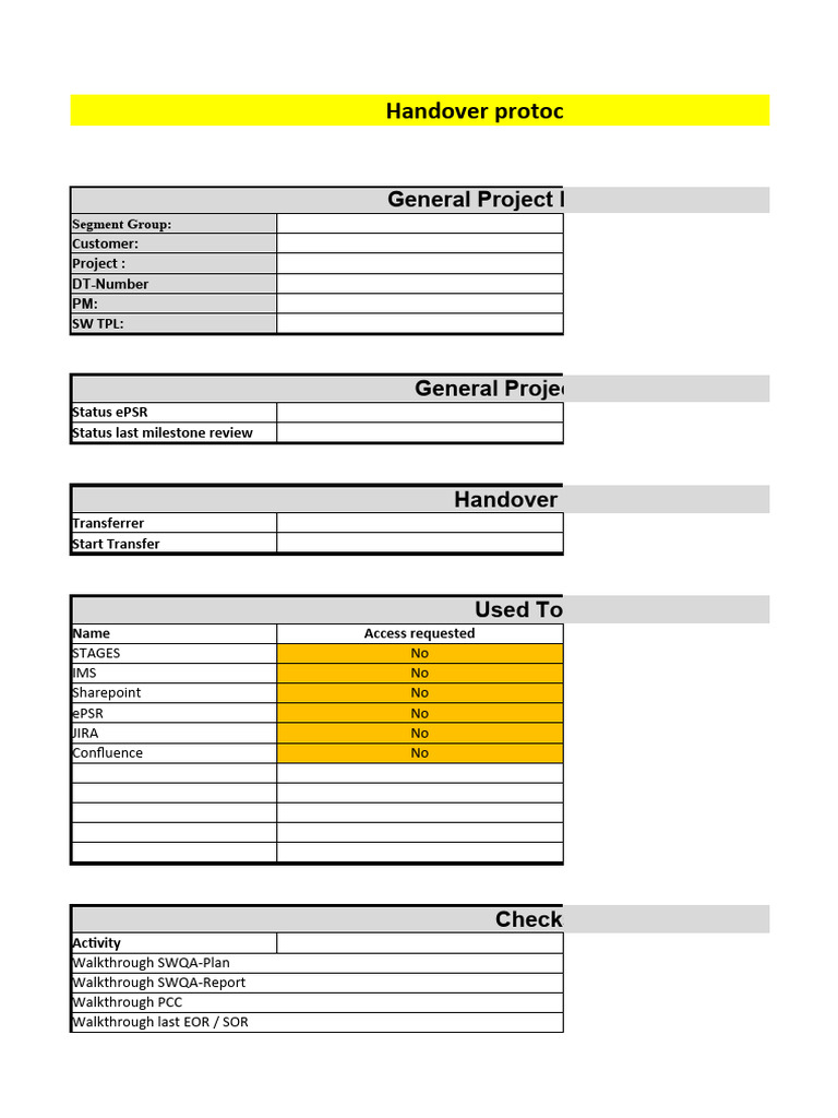Handover Template Project Transfer | PDF