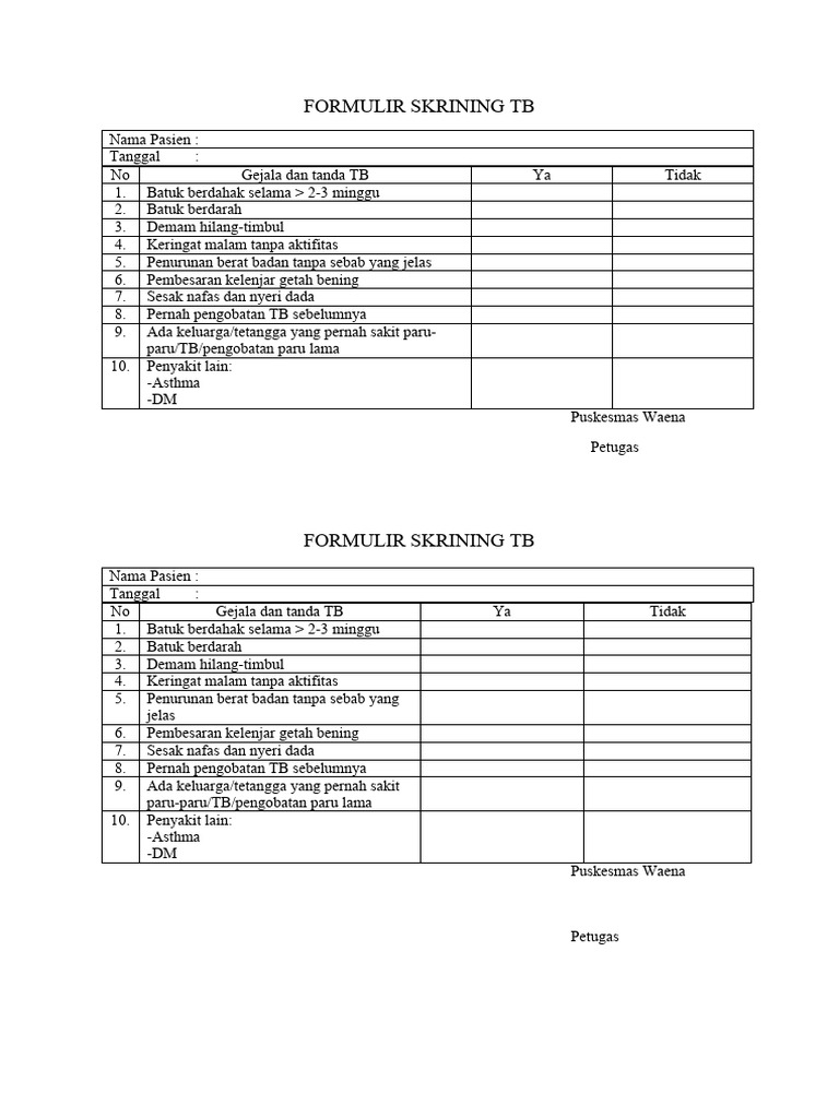 Formulir Skrining TB untuk Anak | PDF