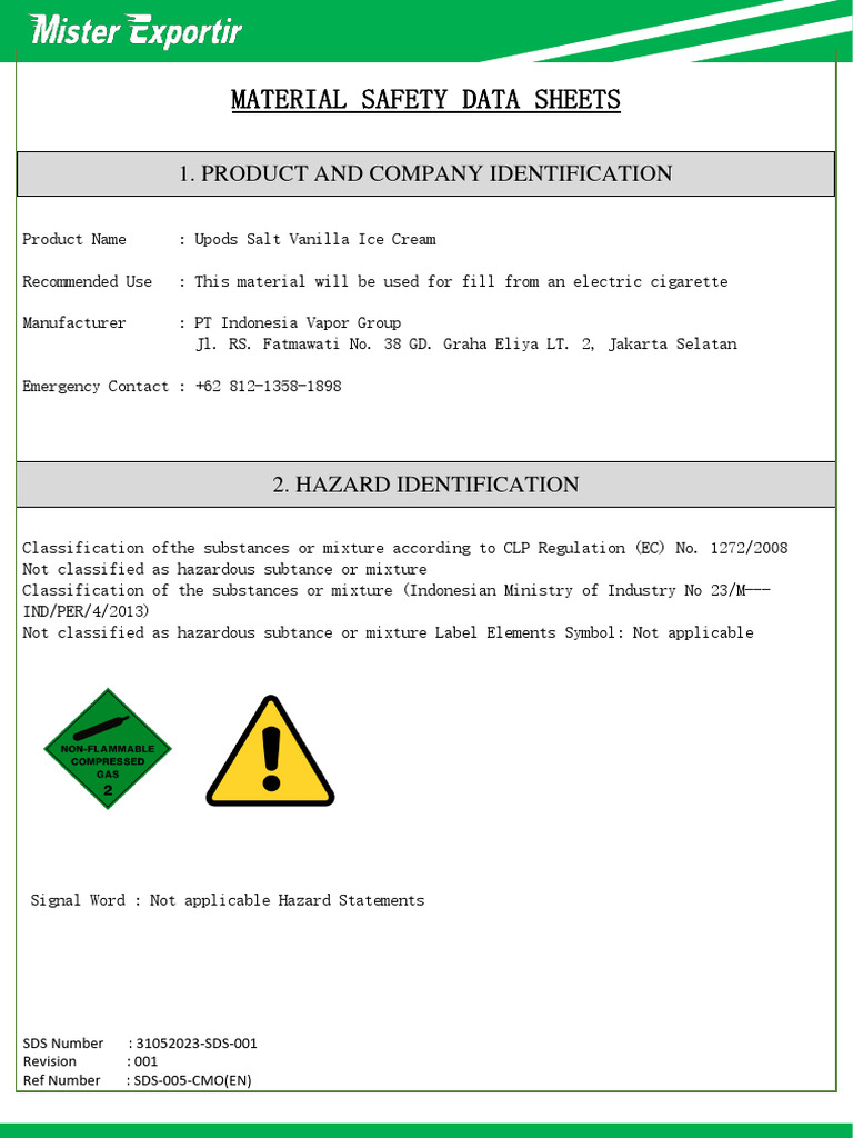 Original_MSDS_Essence_Flavour_Upods_Salt_Vanilla_Ice_Cream-_PT_Vapor_2 | PDF | Dangerous Goods ...