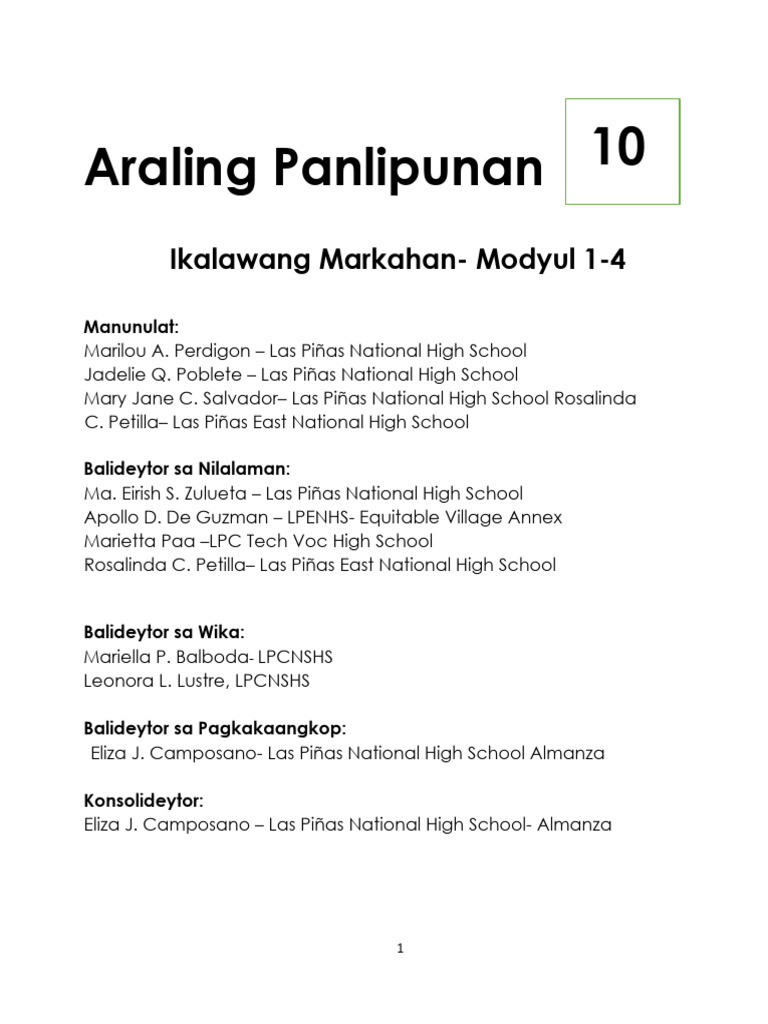 AP 10 Quarter 2 Modyul Week 1 4 | PDF