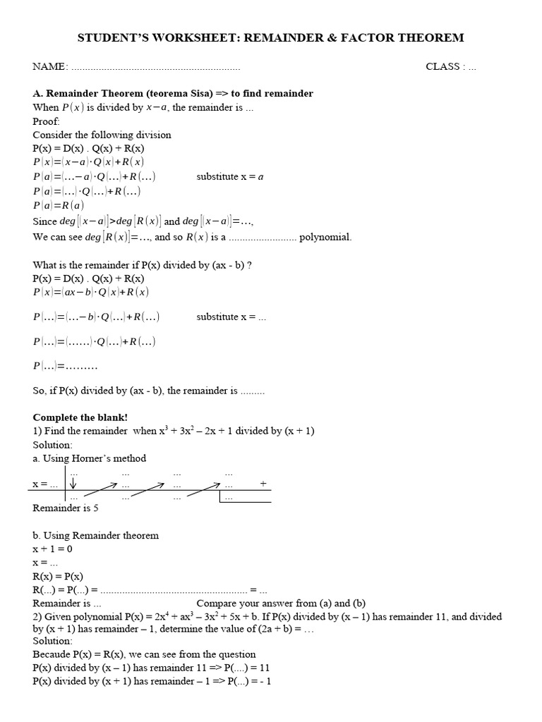 Worksheet 2 | PDF | Factorization | Polynomial