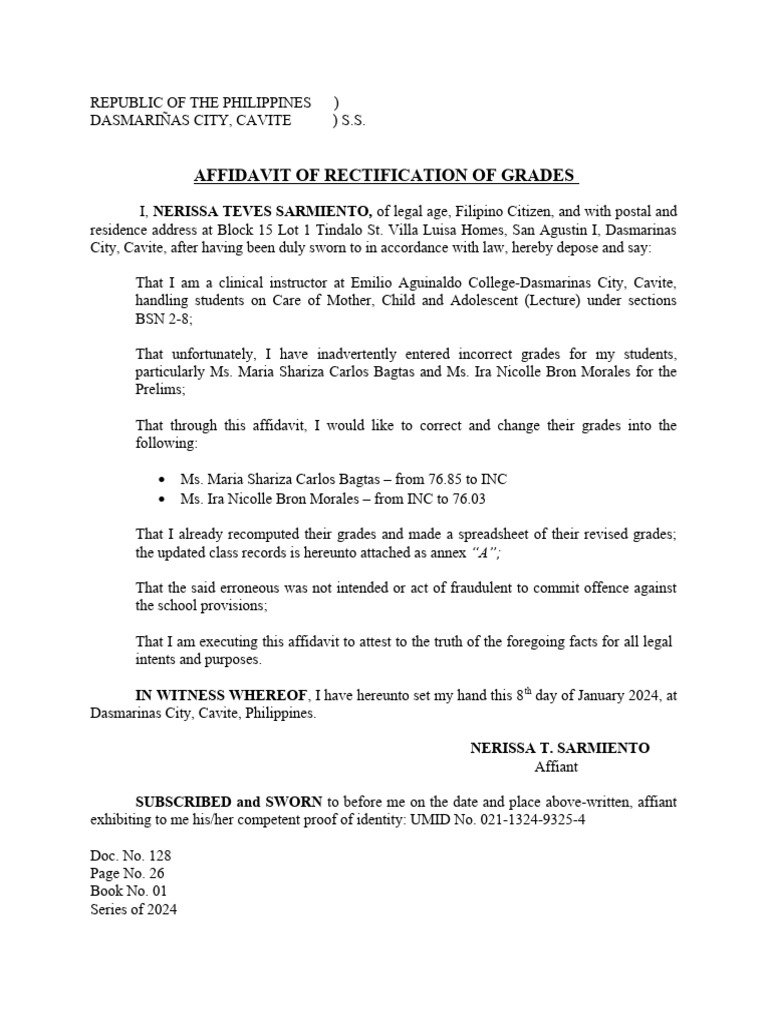 Affidavit for Grade Rectification | PDF