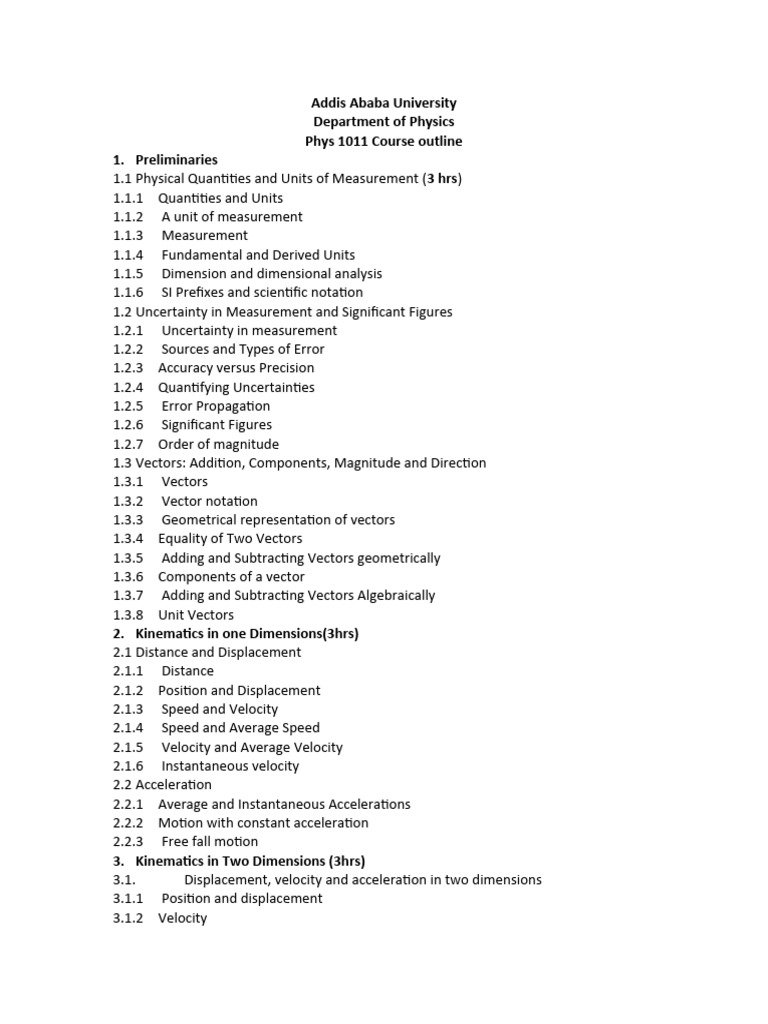 Phys 1011 Course Outline at AAU | PDF | Acceleration | Velocity