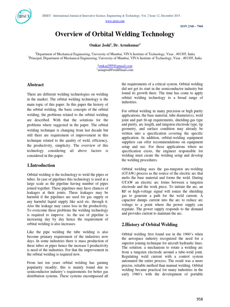 Orbital Welding Machine An Overview | PDF | Construction | Welding