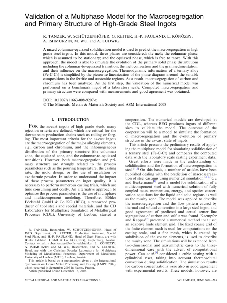 Multiphase Model For The Macrosegregation | PDF | Steel | Ingot