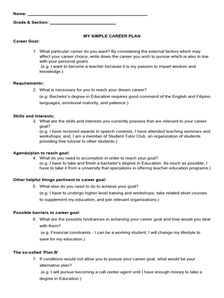 Career Plan Activity | PDF | Goal | Teachers