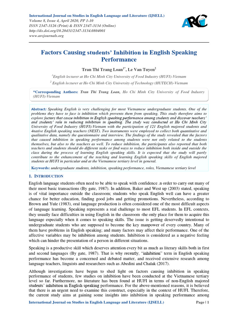 Factors causing students inhibition in english performance | PDF | English As A Second Or ...