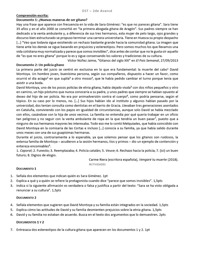 DST - Seconde Avancé - Los Gitanos | PDF | Pueblo romaní