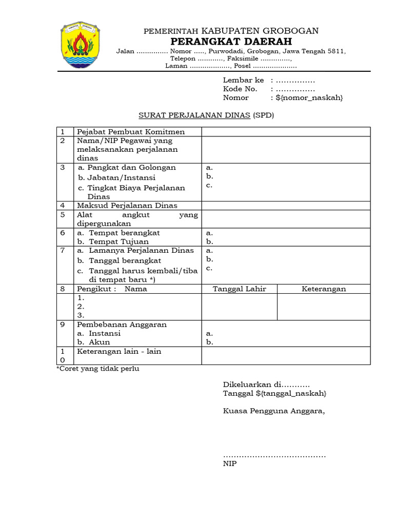 Surat Perjalanan Dinas Pdf