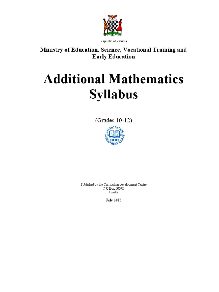 Grades 10 12 Additional Maths Syllabus - ZEPH Ready - Jan2014 | PDF