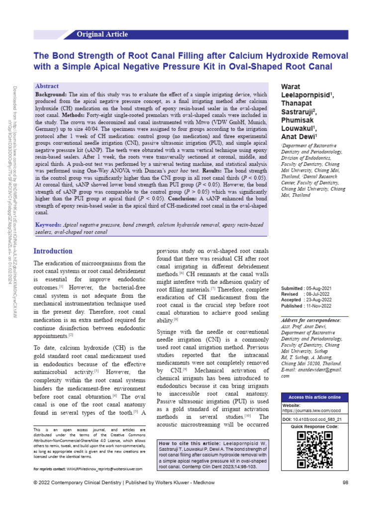 The Bond Strength of Root Canal Filling After.2 | PDF