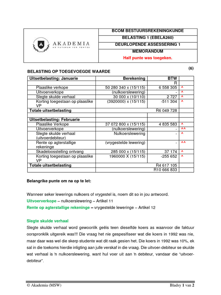 EBELA260 - Deurlopende Assessering 1 - 2021 - MW - Memo | PDF