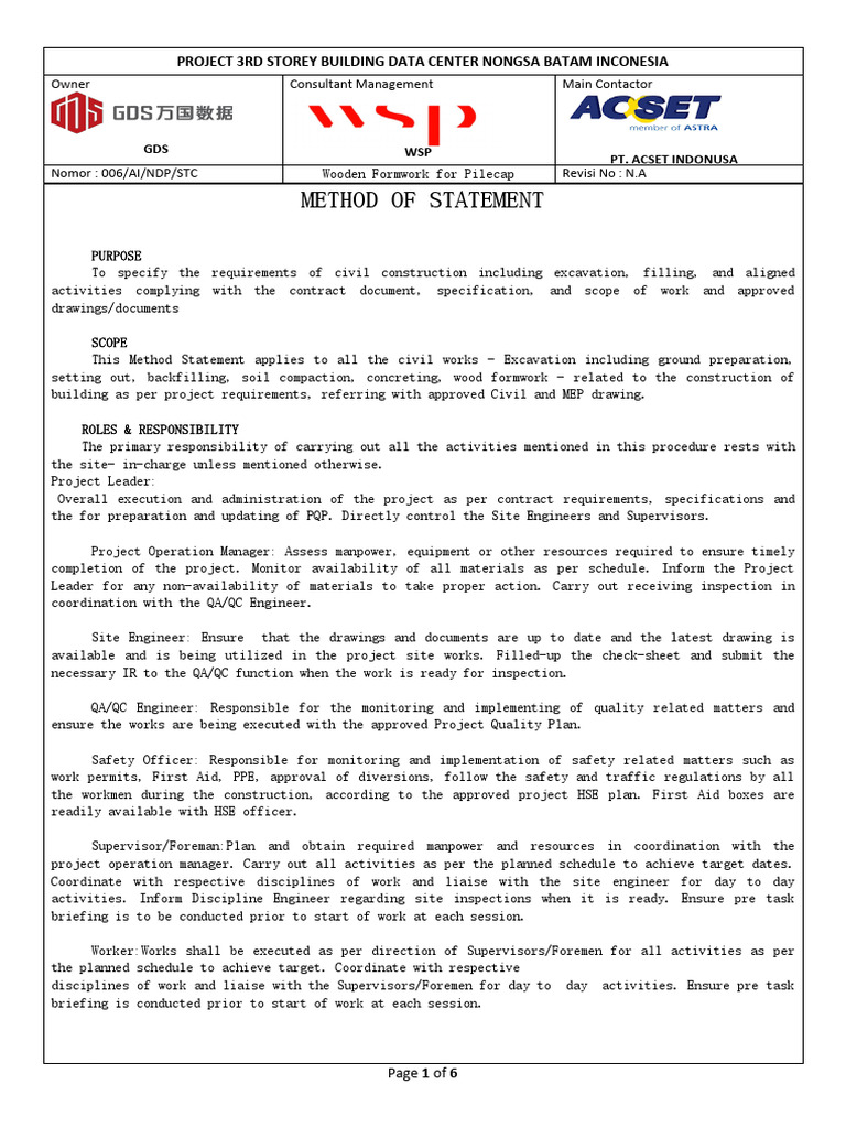 Method Statement for Data Center Construction | PDF | Concrete | Deep Foundation