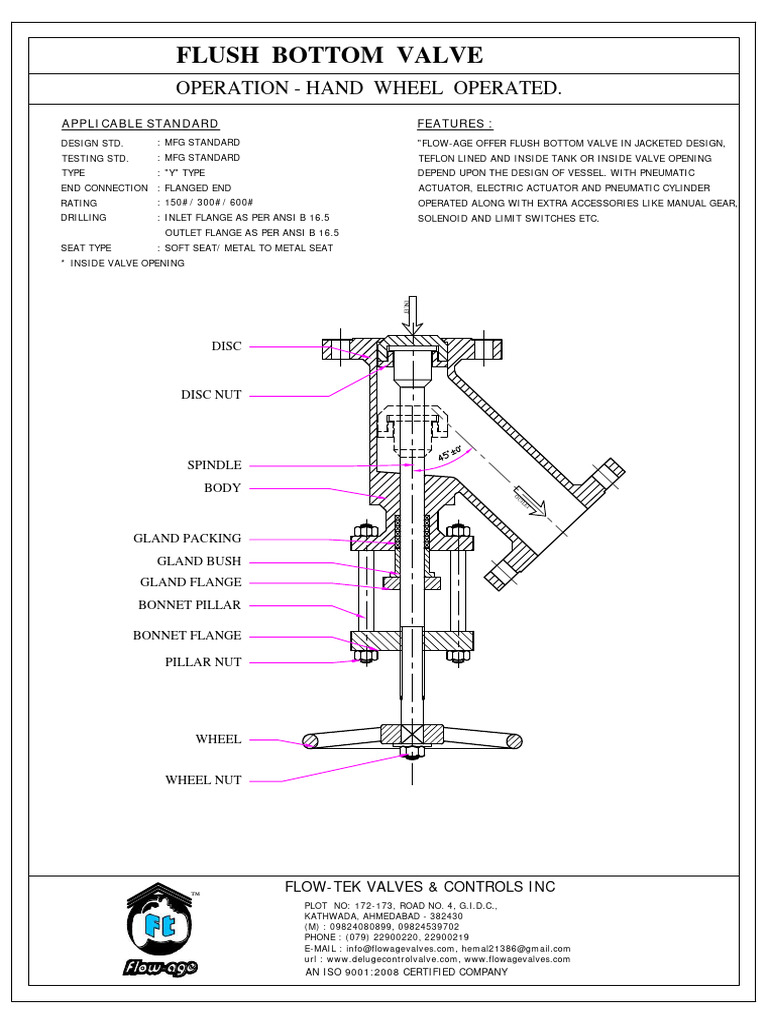 FLUSH BOTTOM VALVE - INSIDE VALVE OPENING - HAND WHEEL OP | PDF | Valve ...