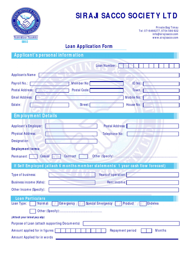 Siraji SACCO Loan Application Form | PDF | Loans | Debt