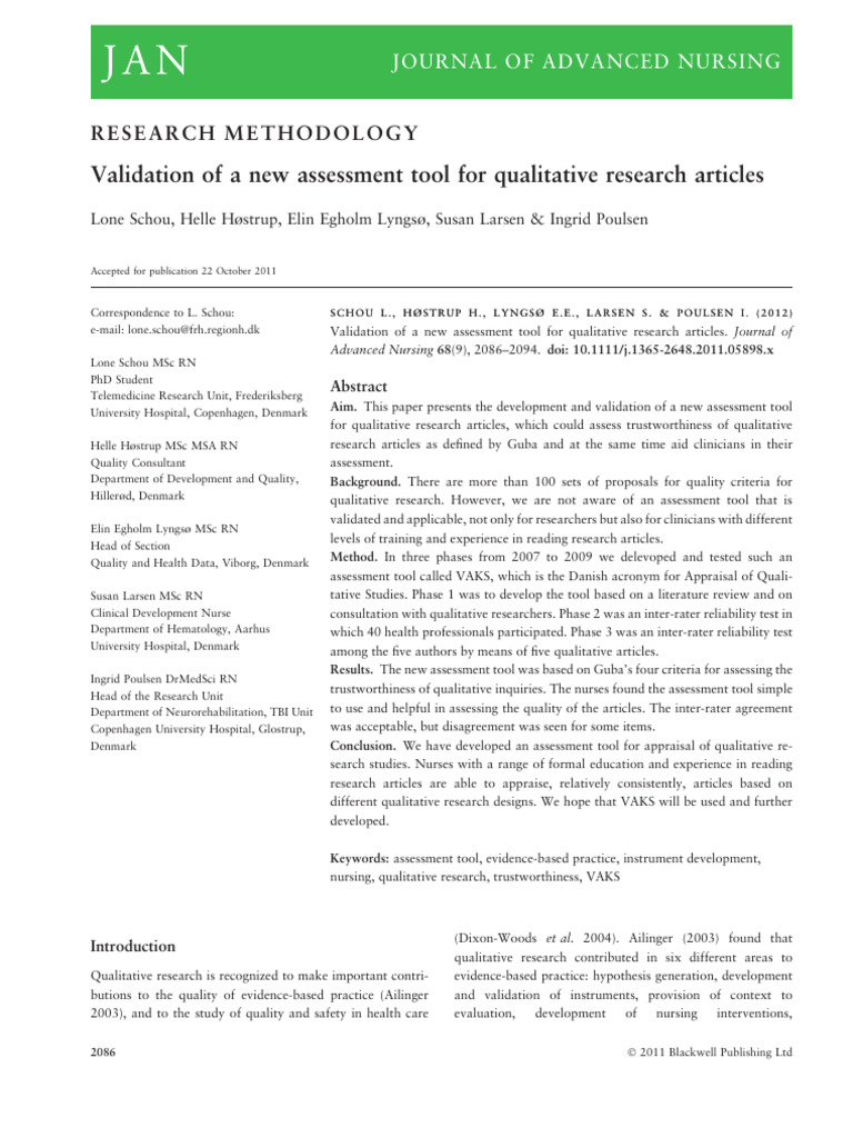 Validation of A New Assessment Tool For Qualitative Research Articles | Download Free PDF ...