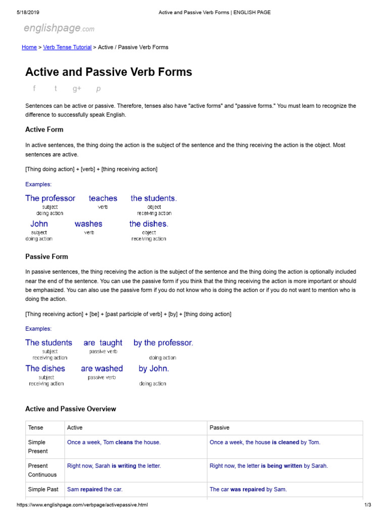 Active and Passive Verb Forms _ ENGLISH PAGE | PDF | Verb | English Language