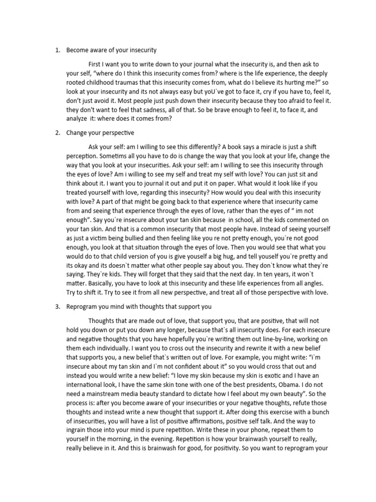 Become Aware of Your Insecurity | PDF | Thought | Mind