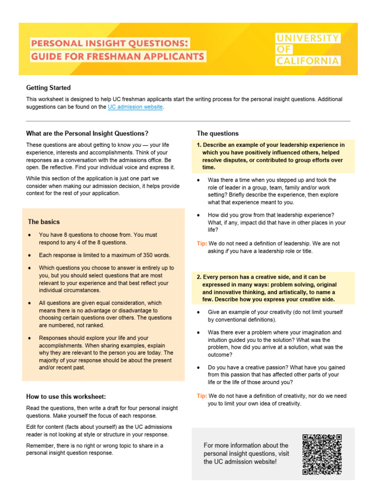 UC Personal Insight Questions Guide | PDF