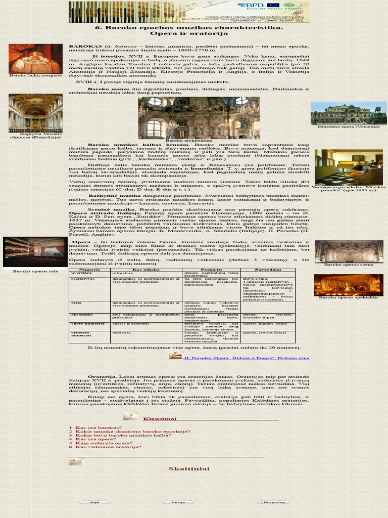 Baroko Epochos Muzikos Charakteristika. Opera Ir Oratorija | PDF
