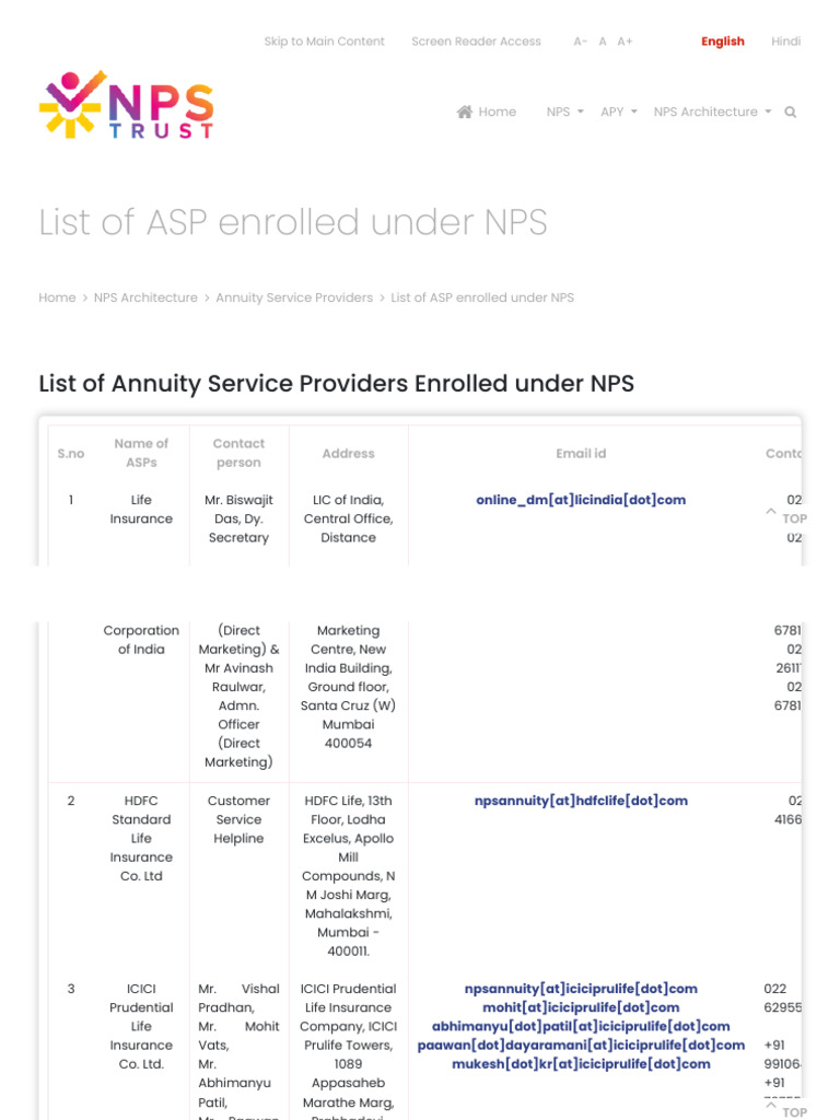 NPS Annuity Service Providers List | PDF | Pension | Personal Finance
