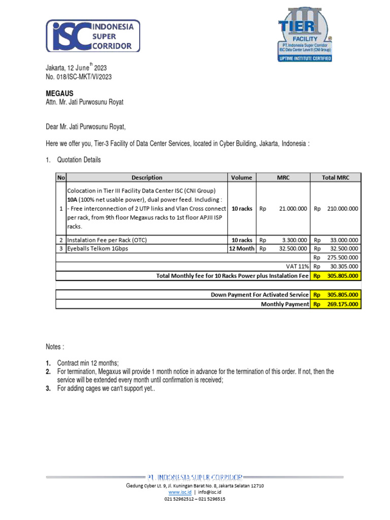 Jakarta Tier-3 Data Center Quotation | PDF | Data Center ...