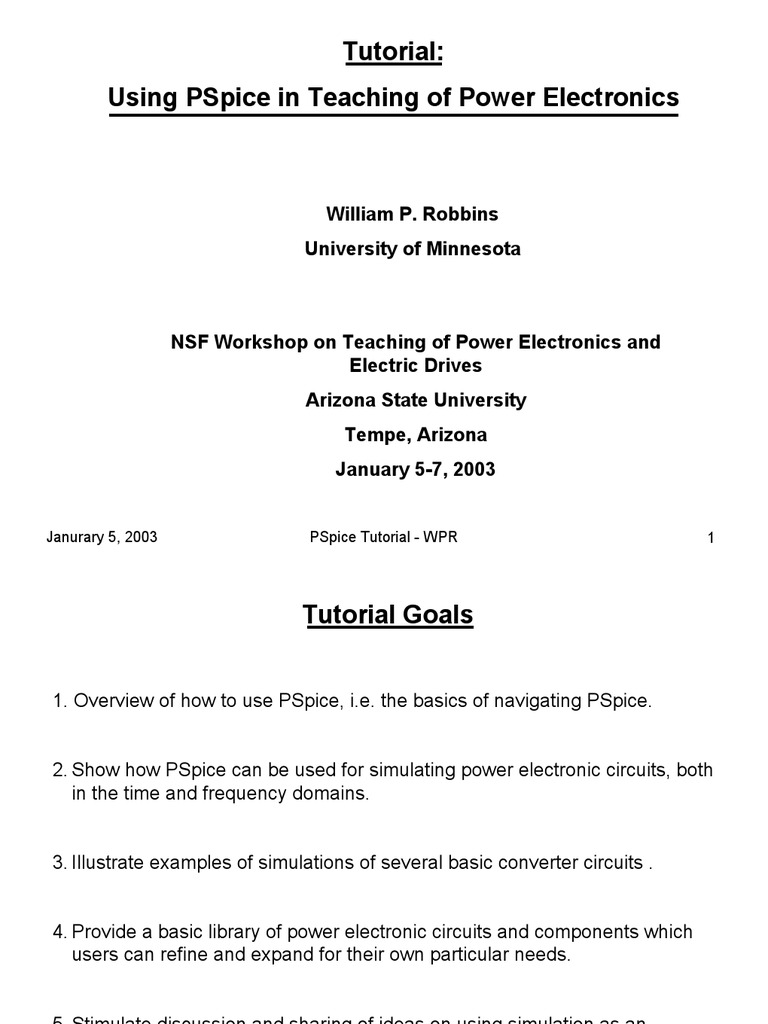 Pspice Tutorial - Workshop 2003 | PDF | Power Electronics | Power Inverter